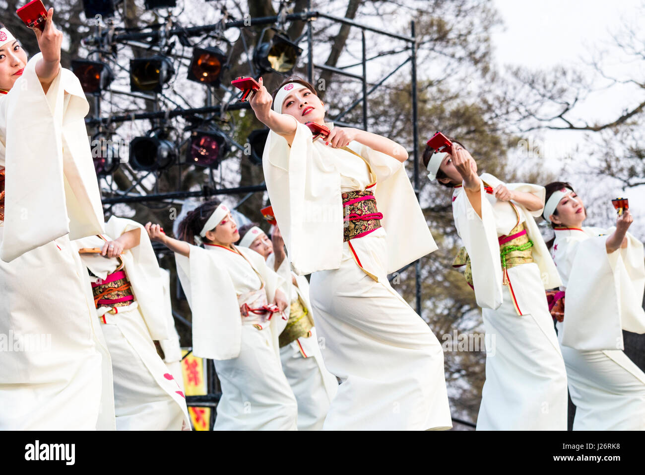 Hinokuni Yosakoi dance Festival at Kumamoto. Japanese women dancing on ...