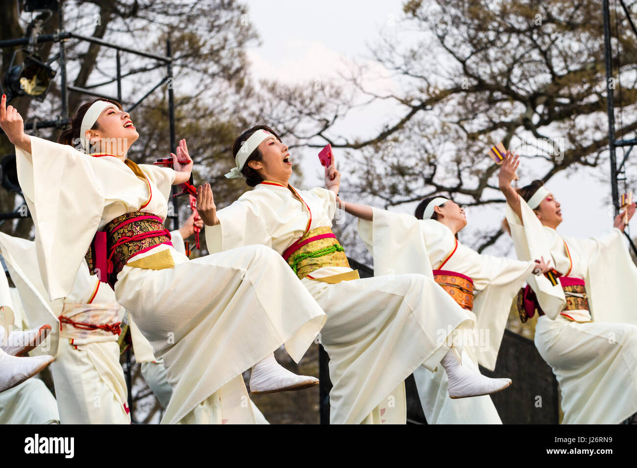 Hinokuni Yosakoi dance Festival at Kumamoto. Japanese women dancing on ...