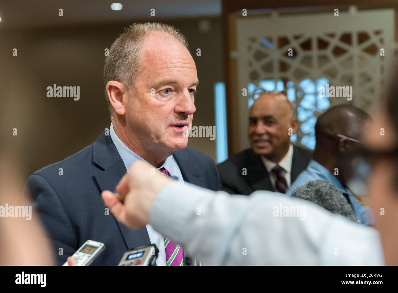 New York, USA. 25th Apr, 2017. Following his briefing to the United ...