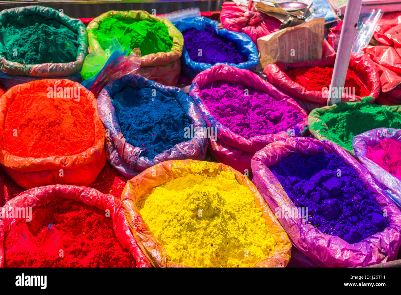 Color powder is sold in the streets for the Holi Festival Stock Photo ...