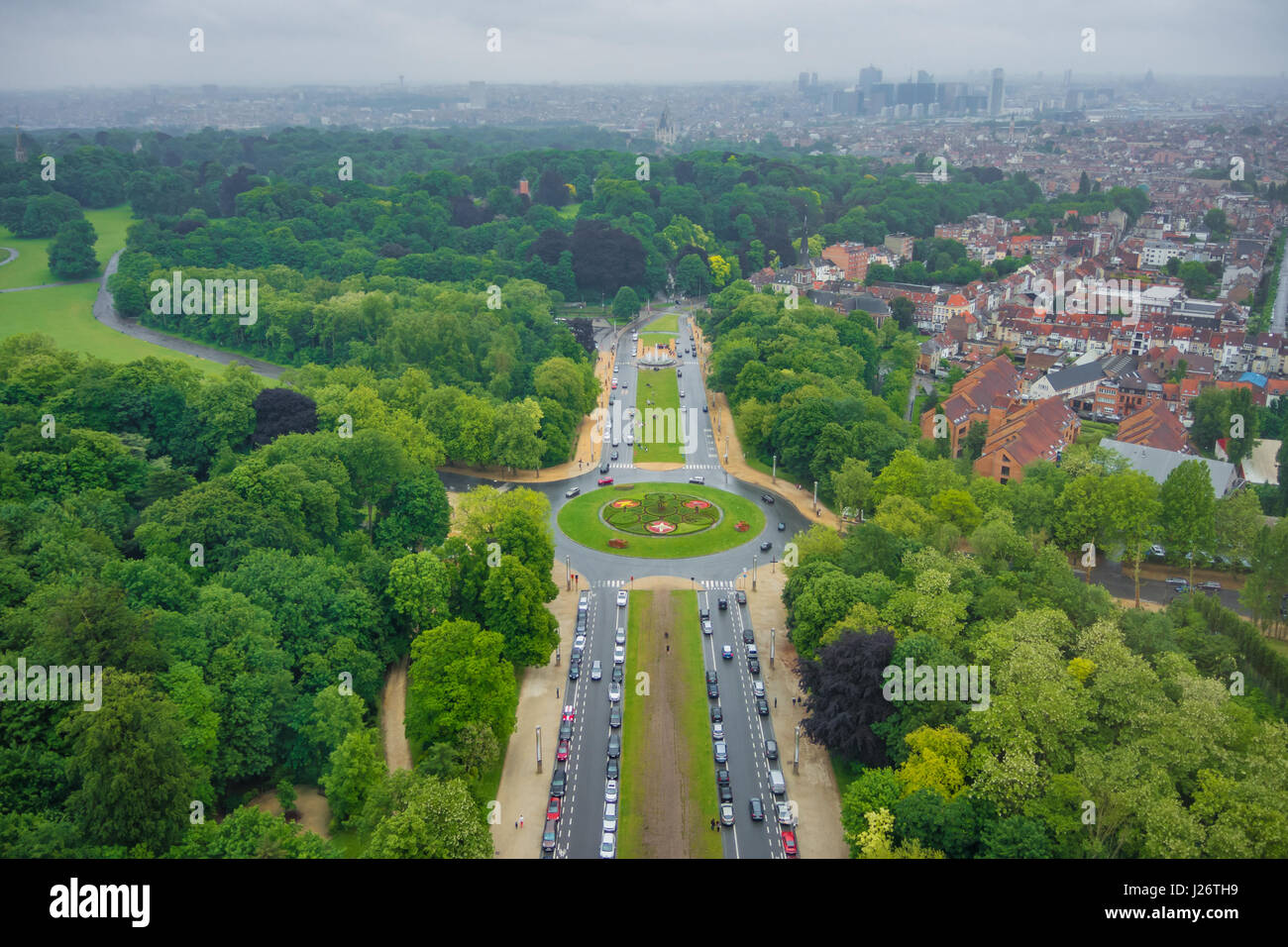 View from the top of the Atomium in Brussels towards town center Stock ...