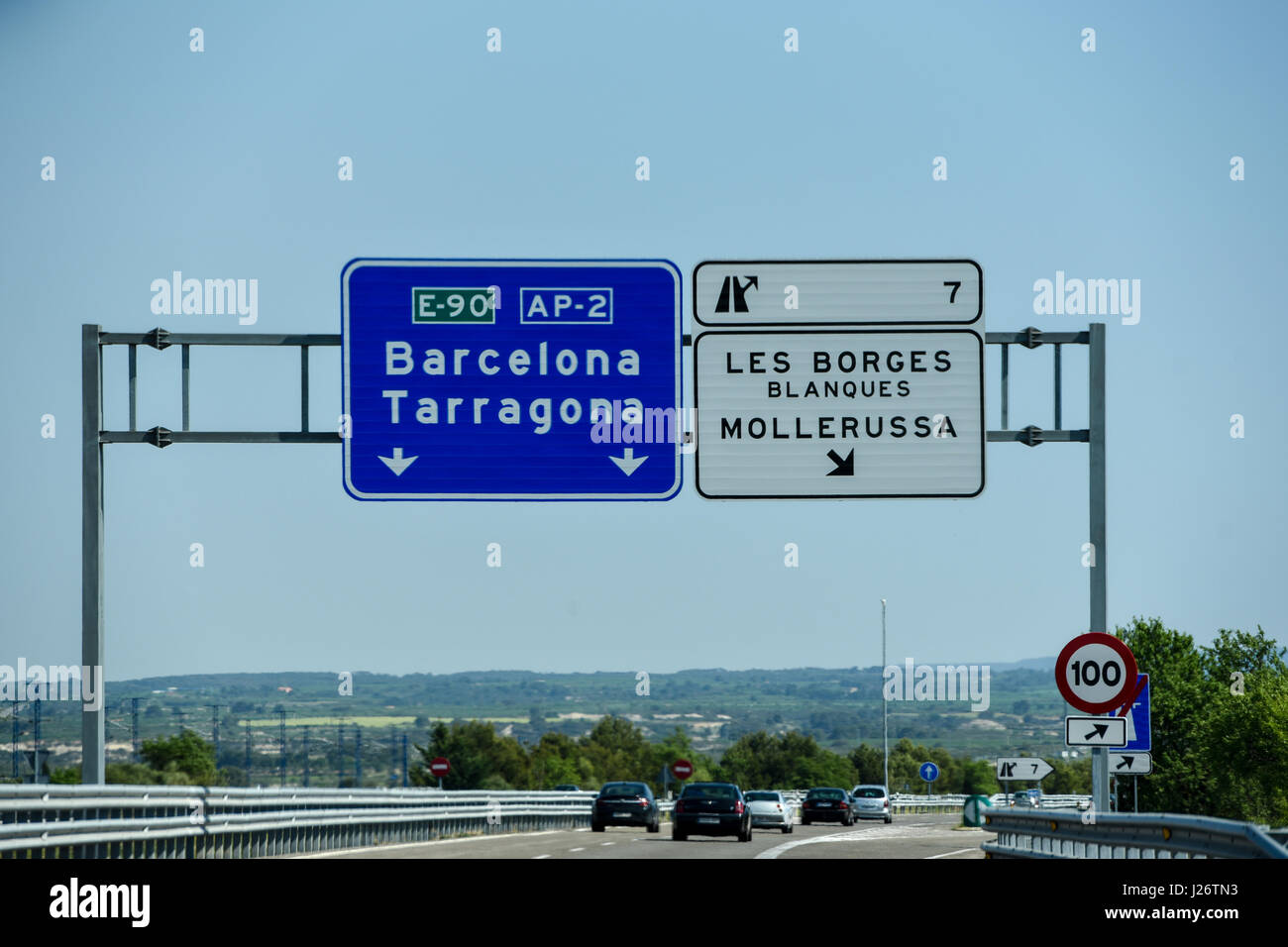Barcelona city signs on highway in Spain Stock Photo - Alamy