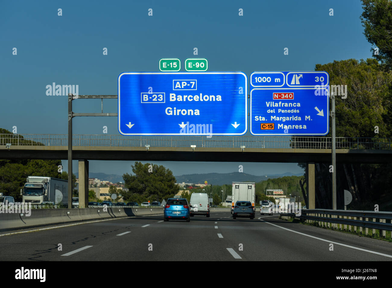 Barcelona city signs on highway in Spain Stock Photo - Alamy