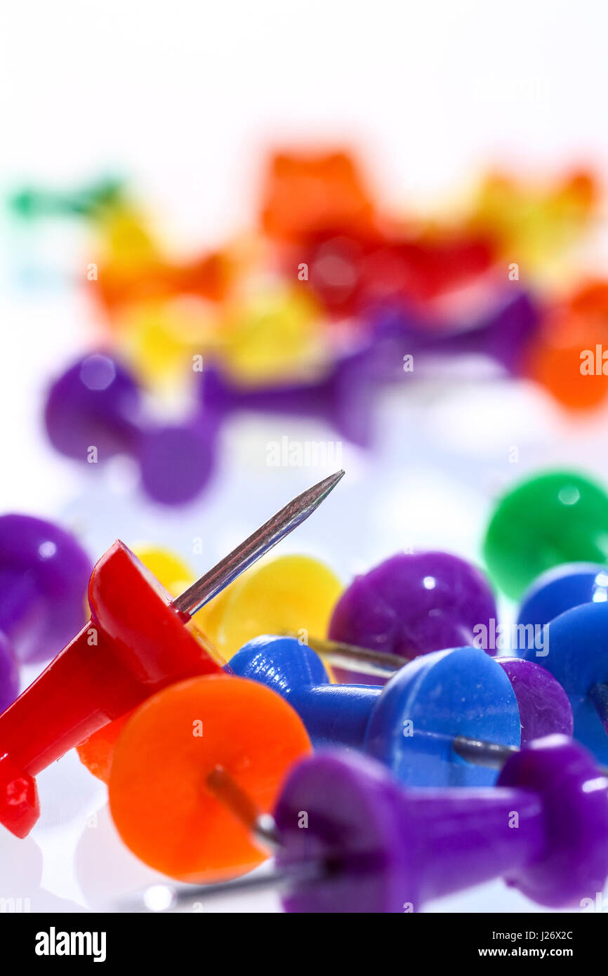 Collection of colourful pushpins isolated on a white background Stock ...