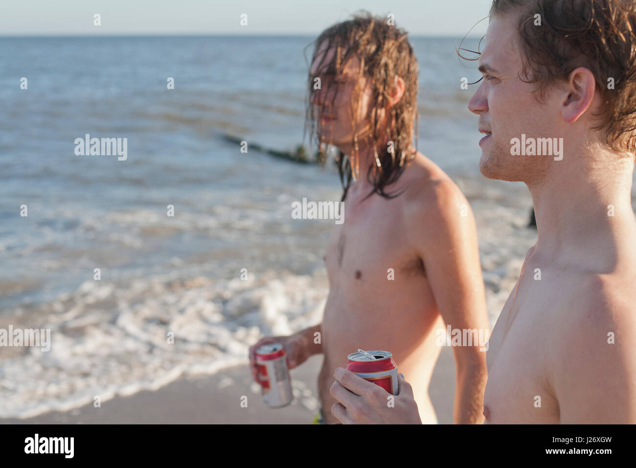Two Men Beach Beer Hi Res Stock Photography And Images Alamy