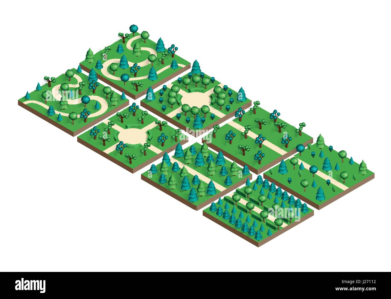 Isometric view projection summer landscape. Nature appearance of park ...