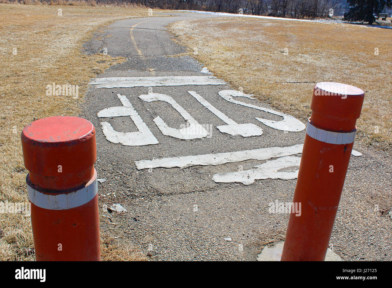 Stop sign on road surface hi-res stock photography and images - Alamy