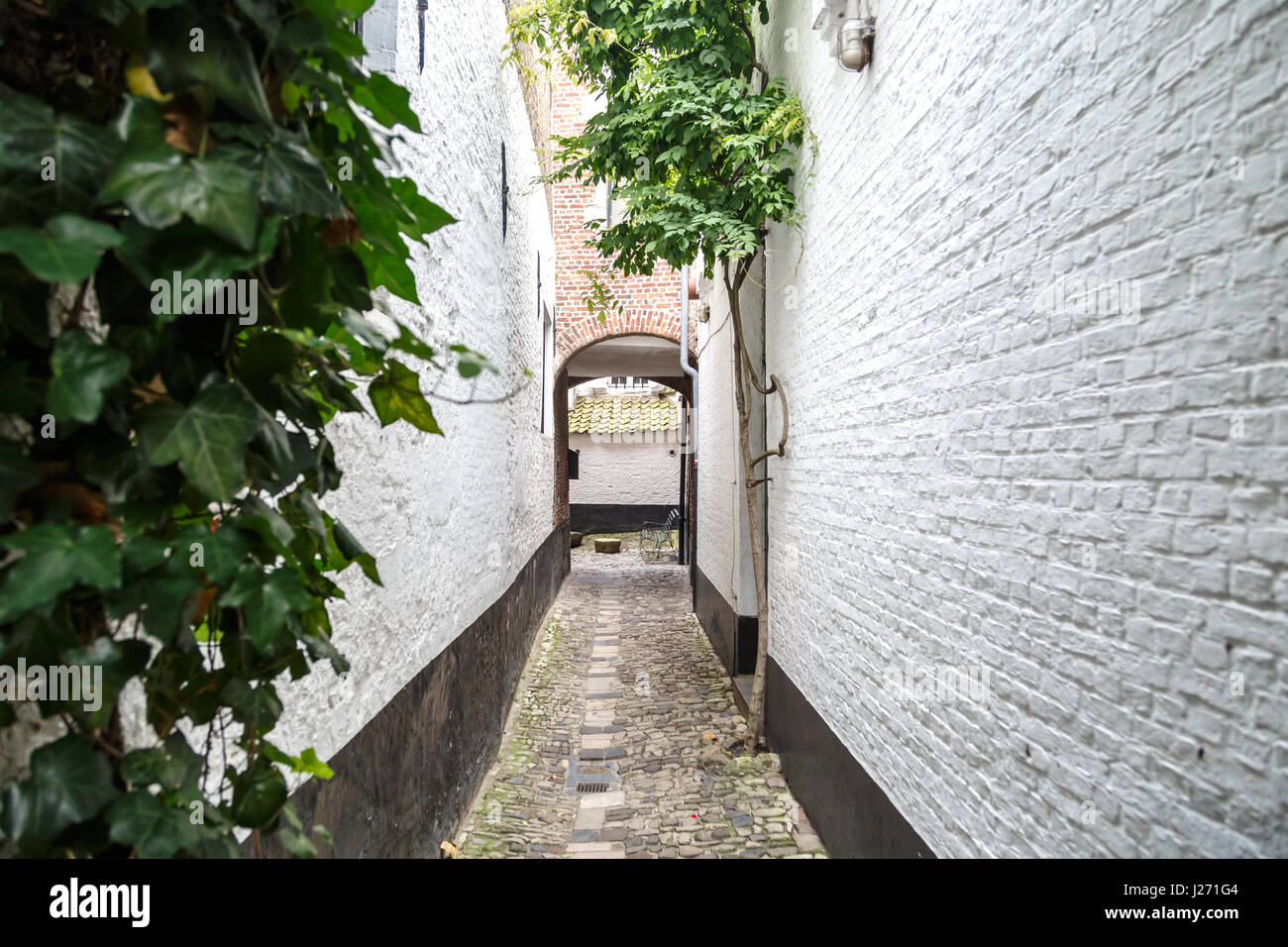 ANTWERP, BELGIUM - JULY 5, 2016 : Vlaeykensgang is small and tight ...