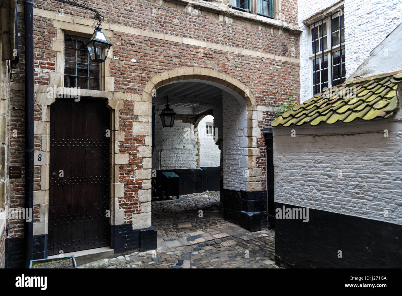 ANTWERP, BELGIUM - JULY 5, 2016 : Vlaeykensgang is small and tight ...