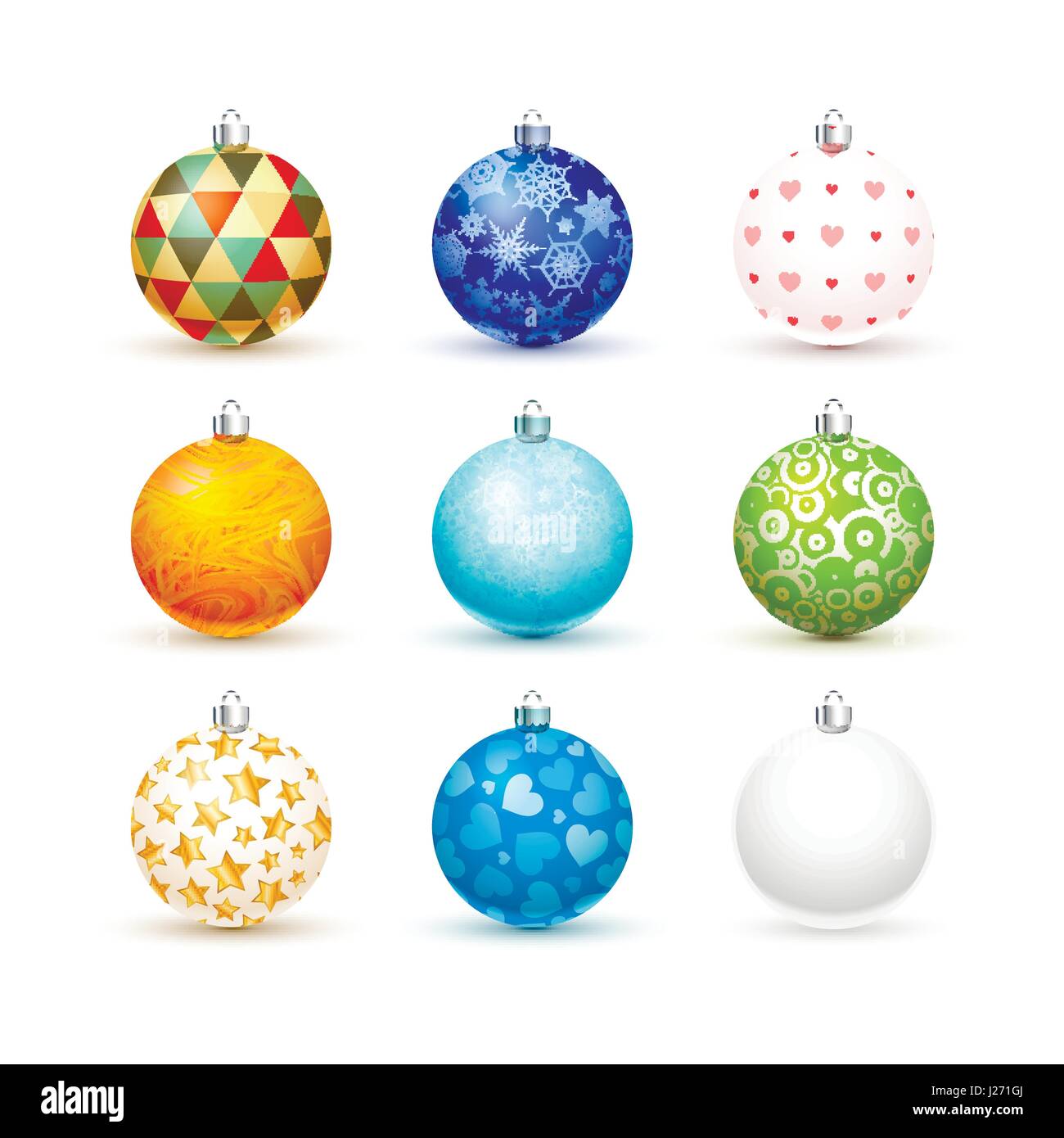 Set of cute different colourful realistic christmas balls isolated on ...