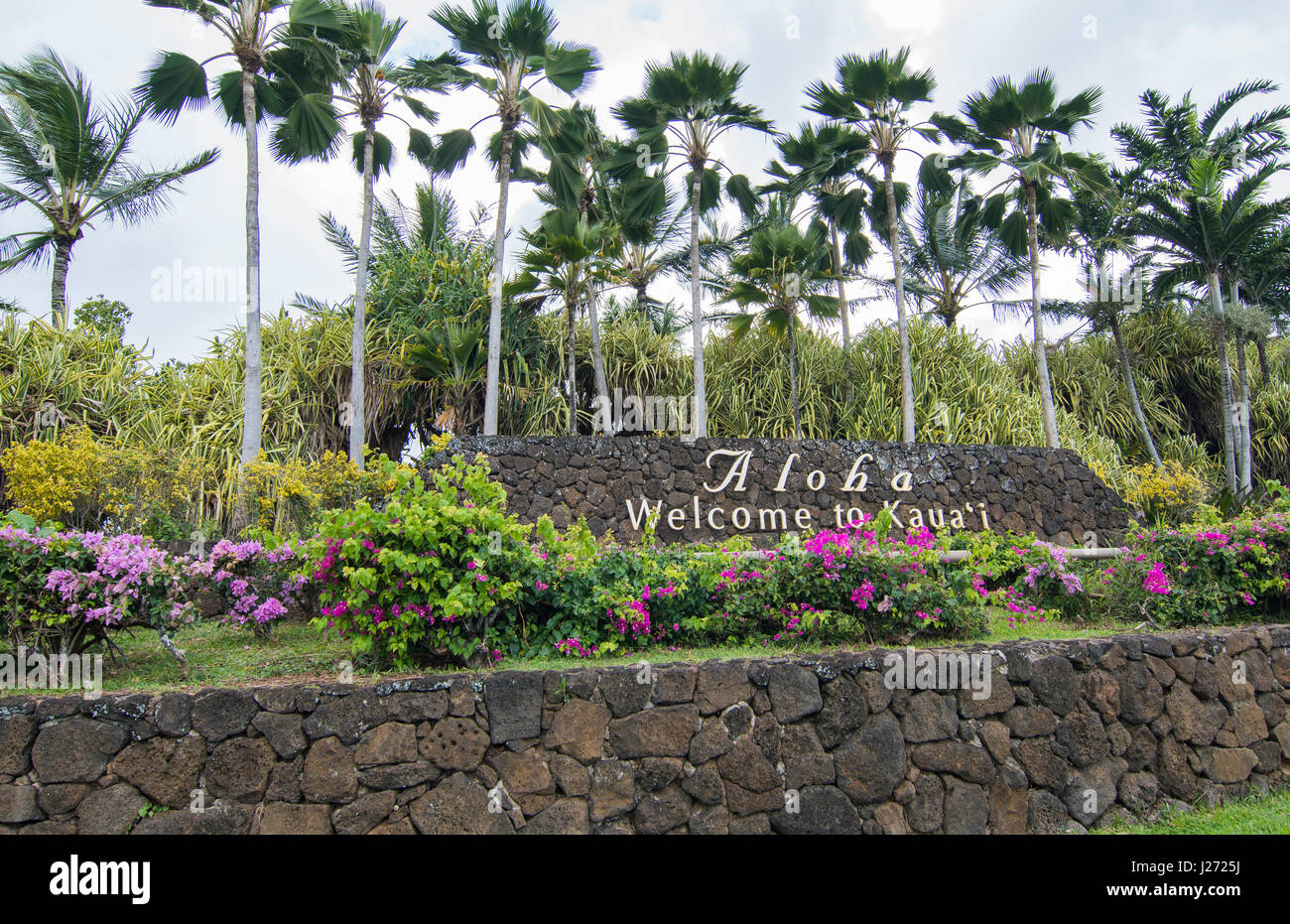 Kauai Hawaii Aloha Welcome to Kauai sign to welcome tourists and ...