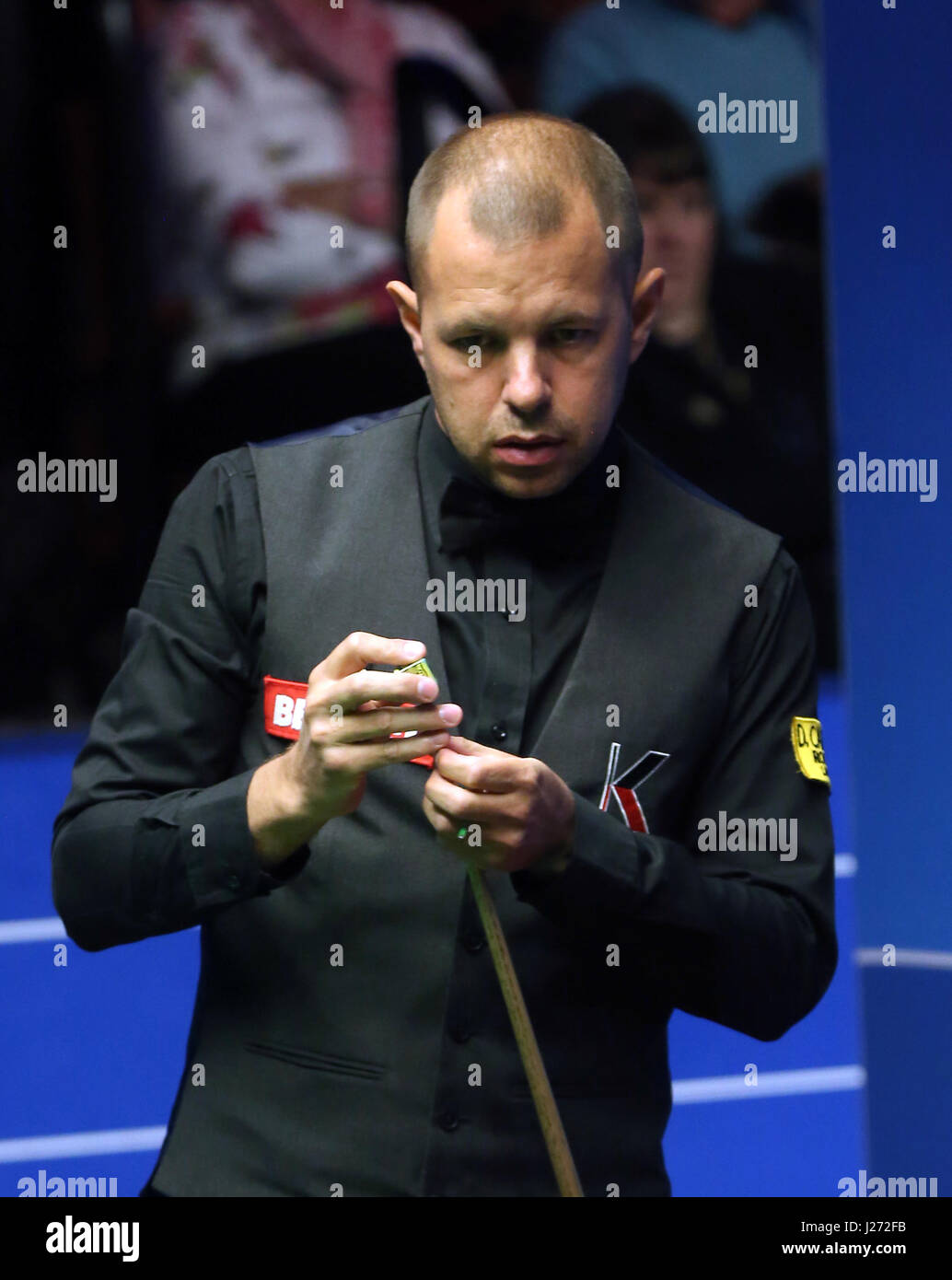Barry Hawkins in action against Stephen Maguire on day eleven of the ...