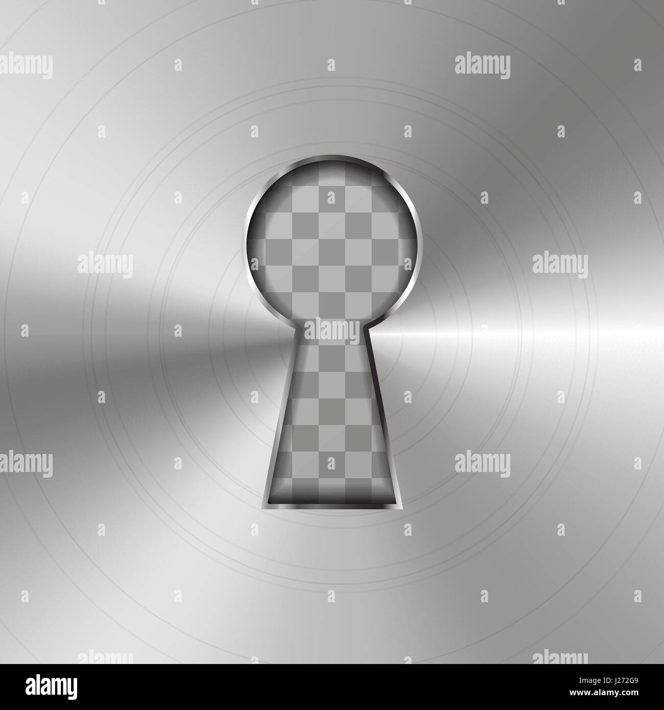 Simple keyhole in bright glossy metal plate on transparent background ...