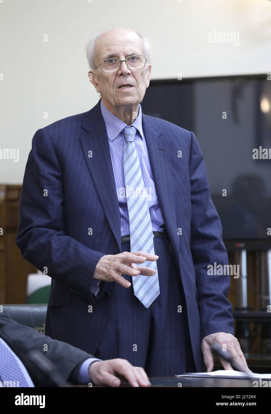 Lord Tebbit speaking in the Palace of Westminster in London at the ...