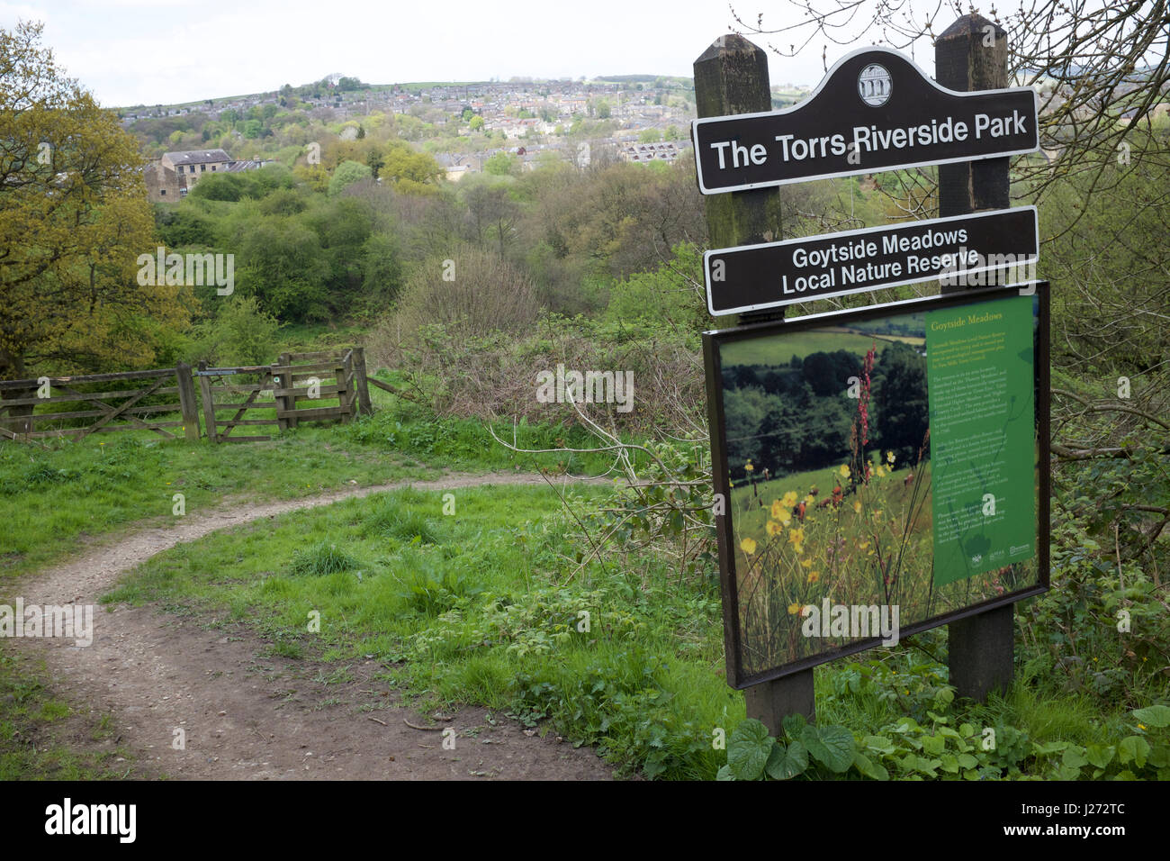 A notice showing the area is The Torrs Riverside Park Stock Photo - Alamy