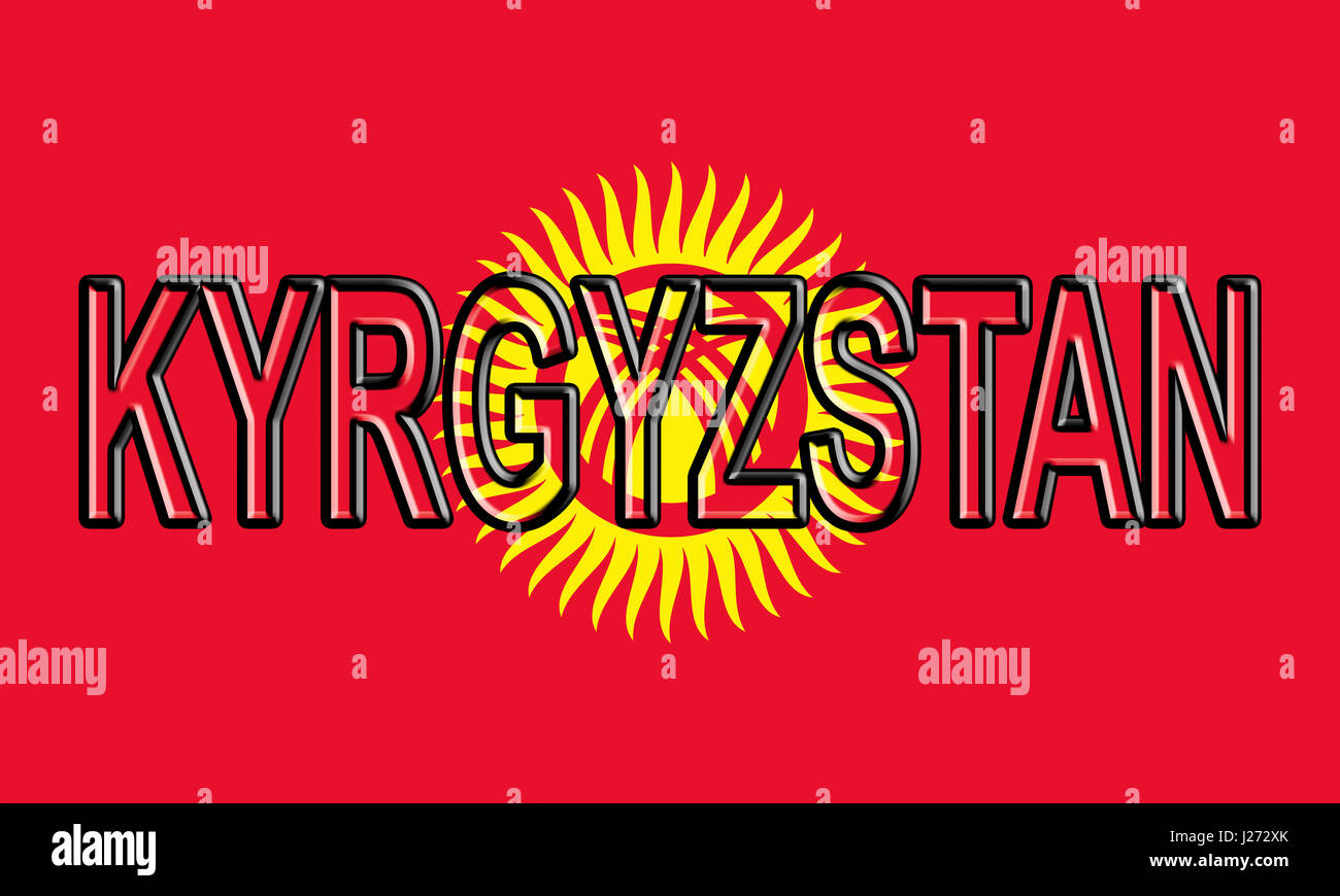 Illustration of the flag of Kyrgyzstan with the country written on the ...