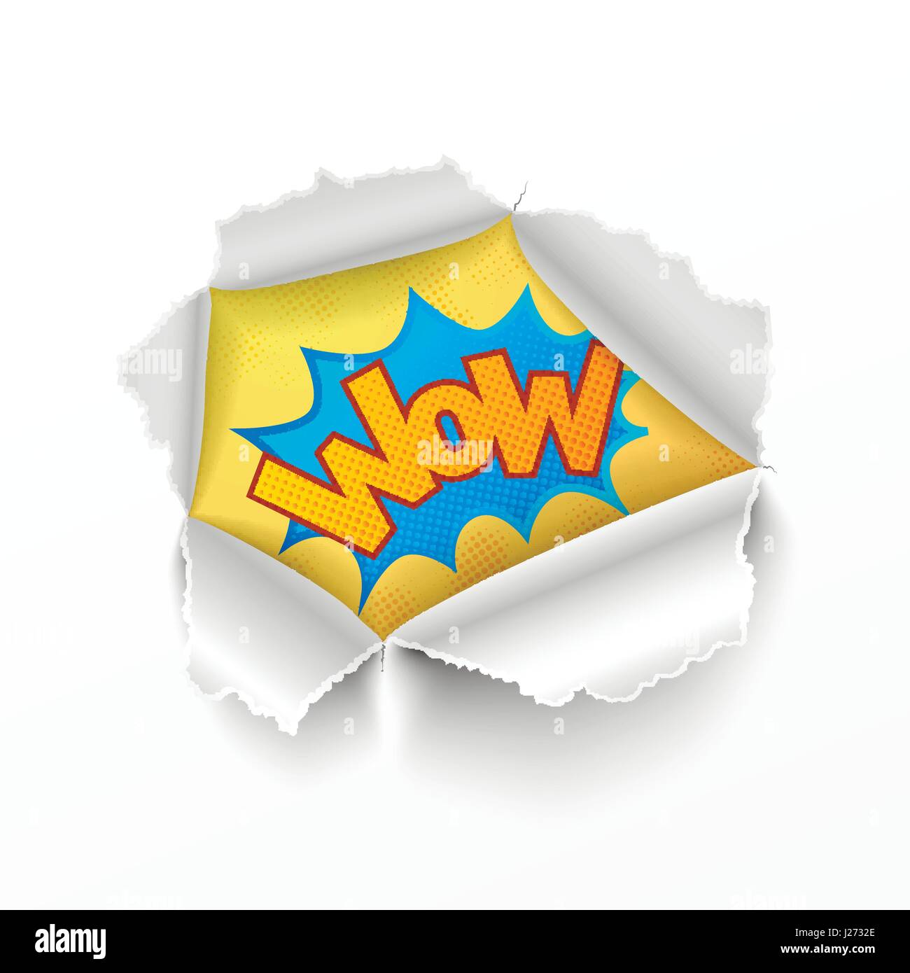 Torn hole in white sheet of paper with retro wow-sign Stock Vector ...