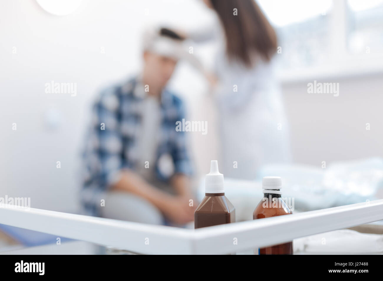 Selective focus of bottles with medicine Stock Photo - Alamy