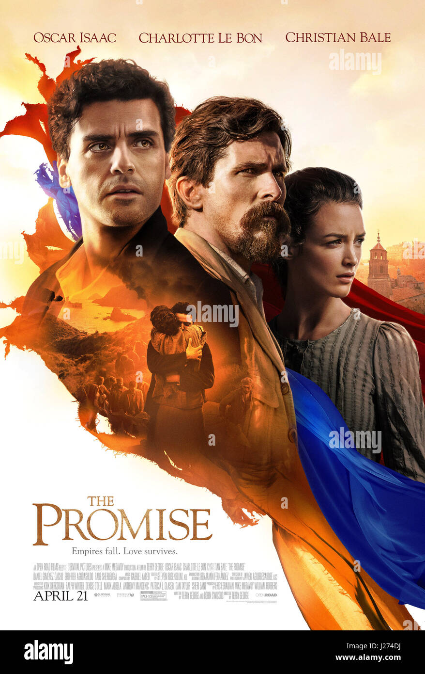THE PROMISE, US poster, from left: Oscar Isaac, Christian Bale ...