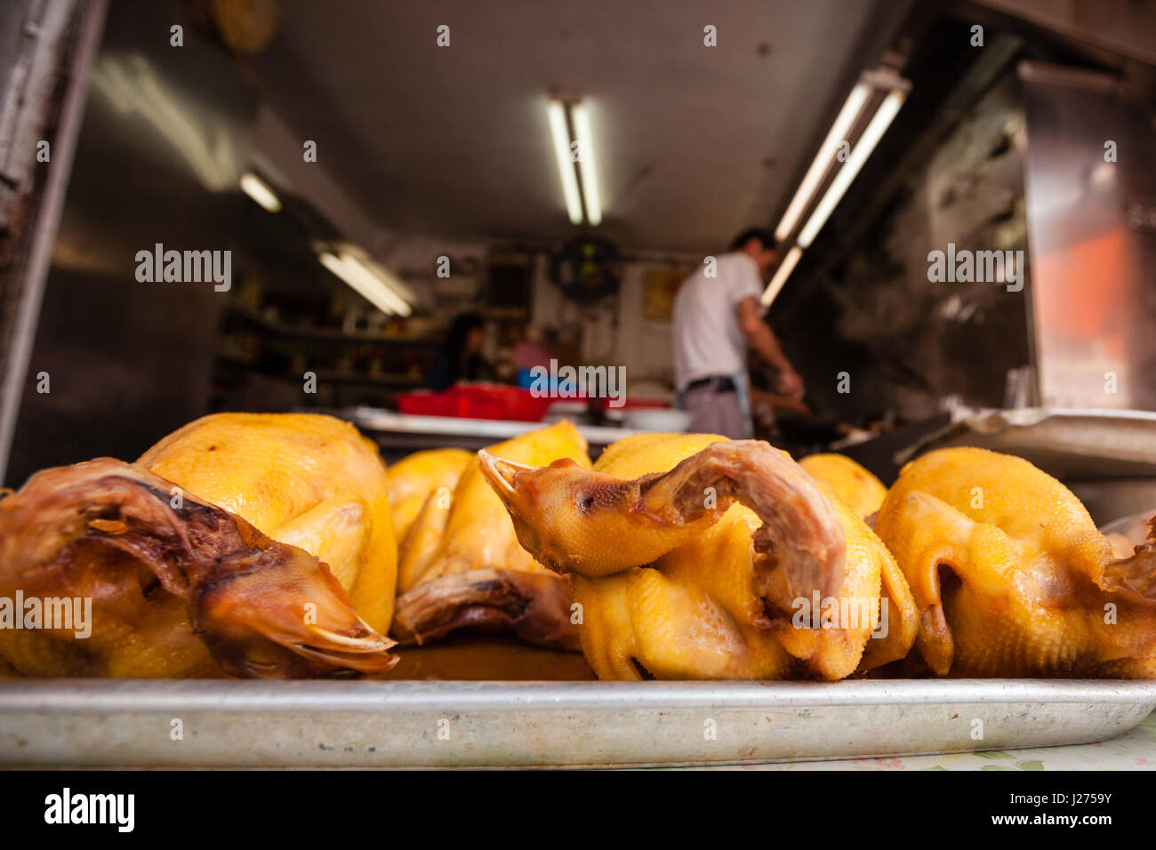Roasted chicken on the plate. Hong Kong street market Stock Photo - Alamy