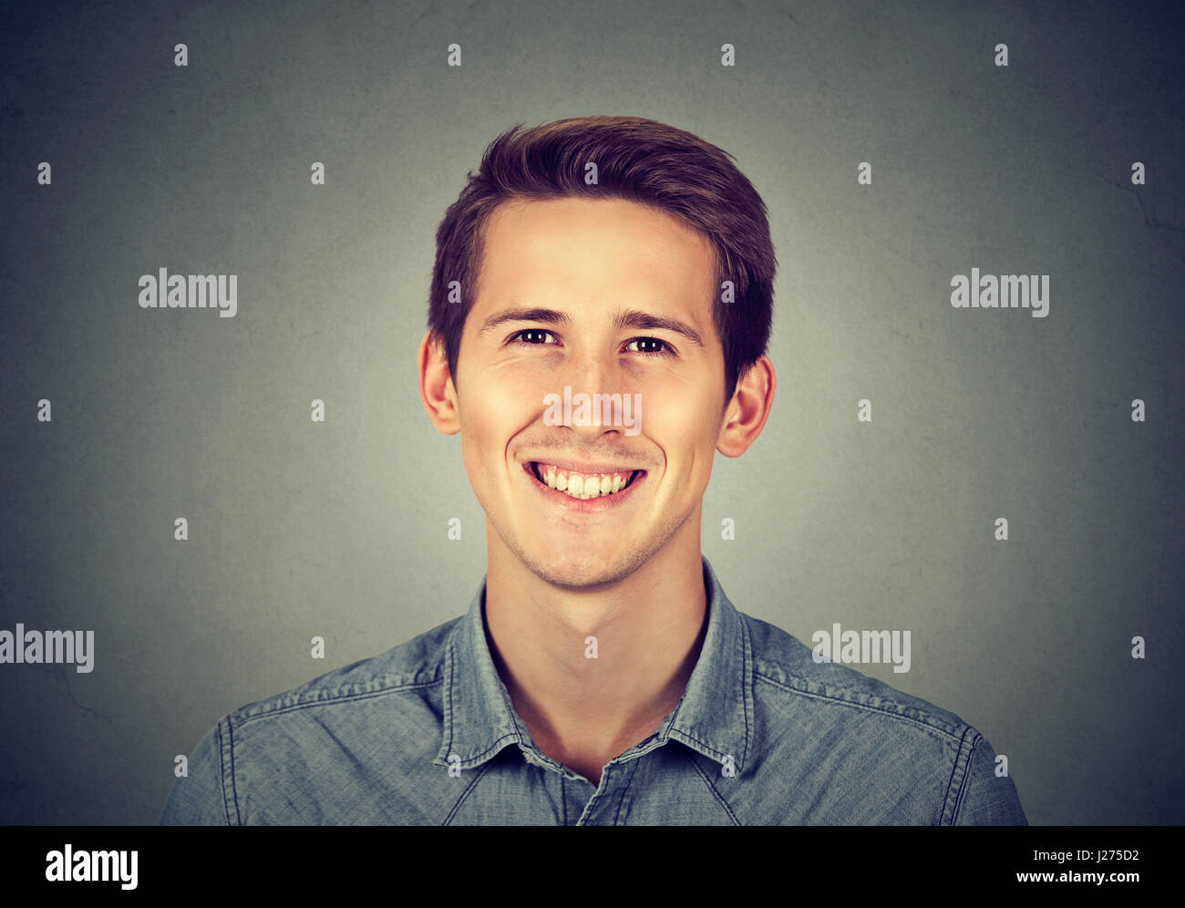 Headshot smiling modern man, creative professional isolated on gray ...