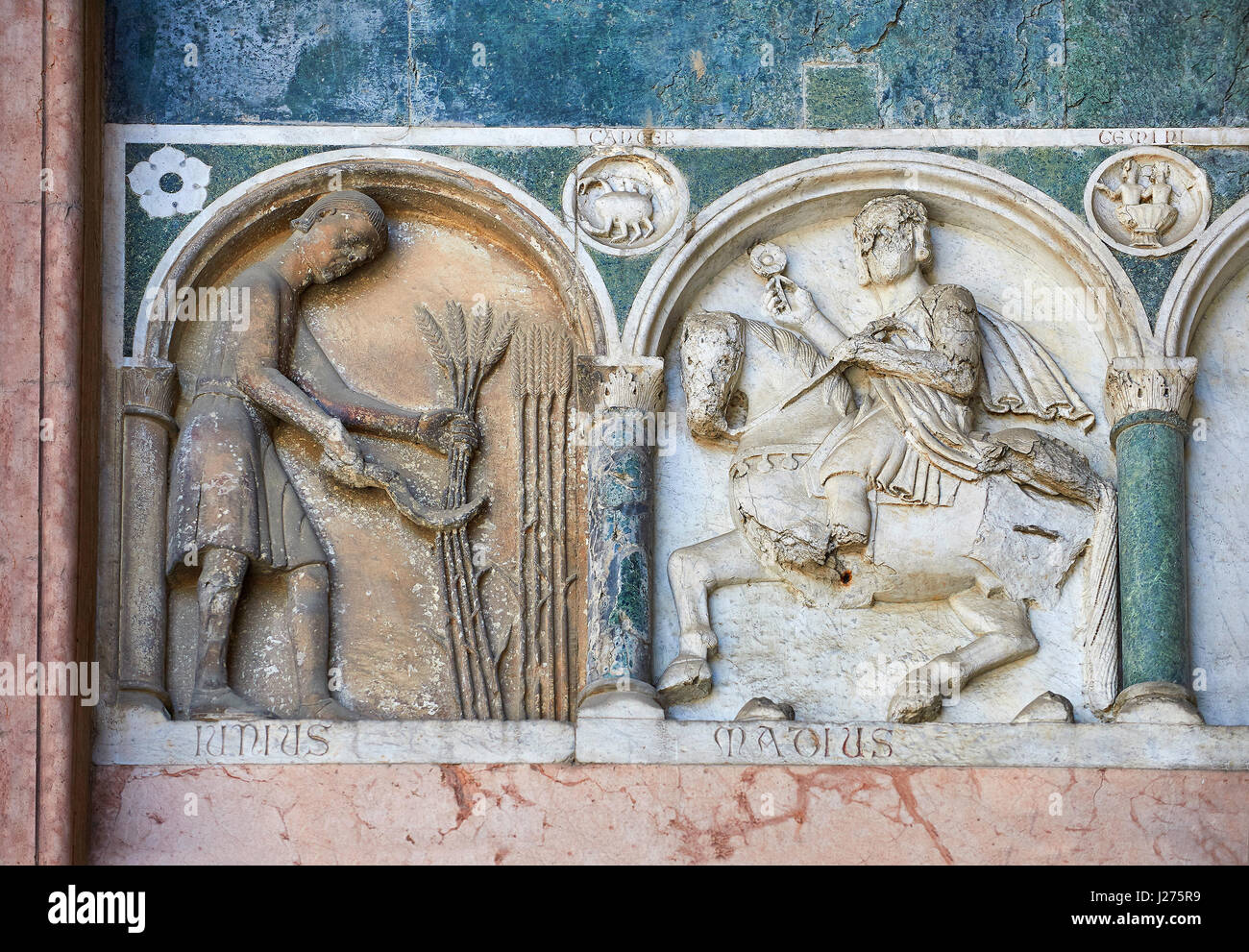Late medieval relief sculpture depicting the labours for June and May ...