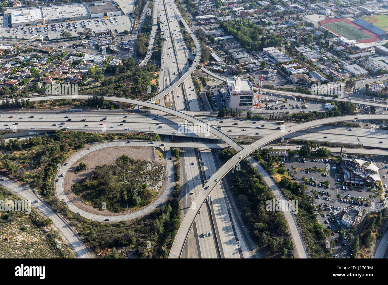 Aerial view of the Glendale 2 and Ventura 134 freeway interchange in ...