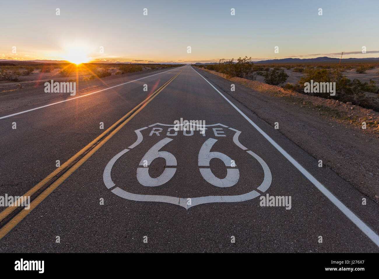 Sunset on Route 66 in the California Mojave Desert Stock Photo - Alamy