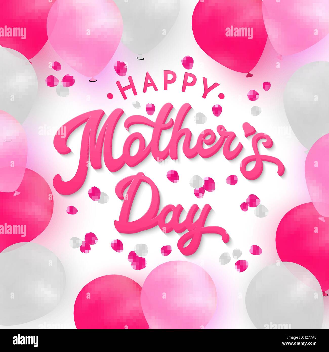 Happy Mothers Day card with 3d letters. Pink hand lettering text on ...