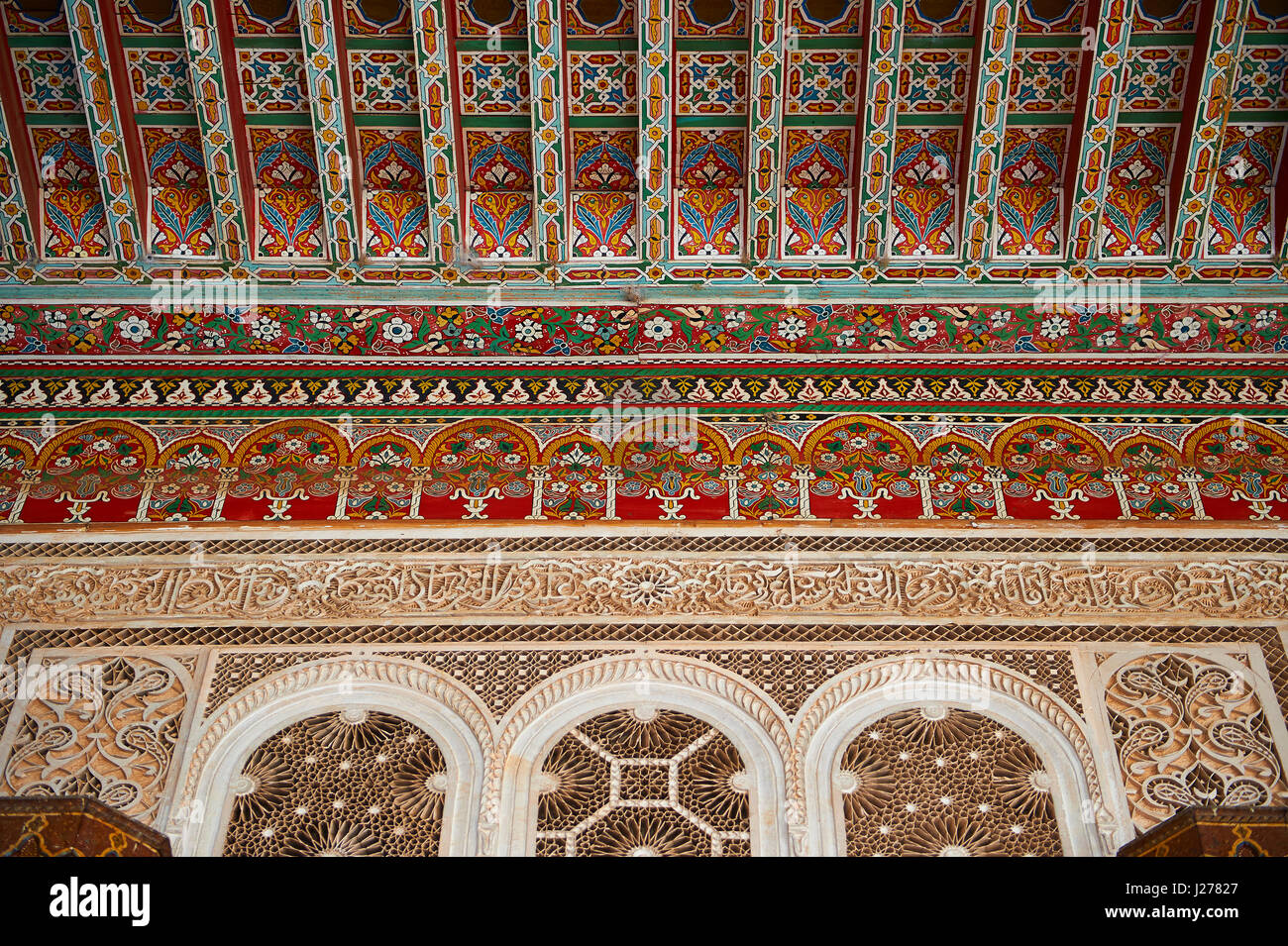 Berber arabesque painted wood ceiling and Morcabe platerwork door ...