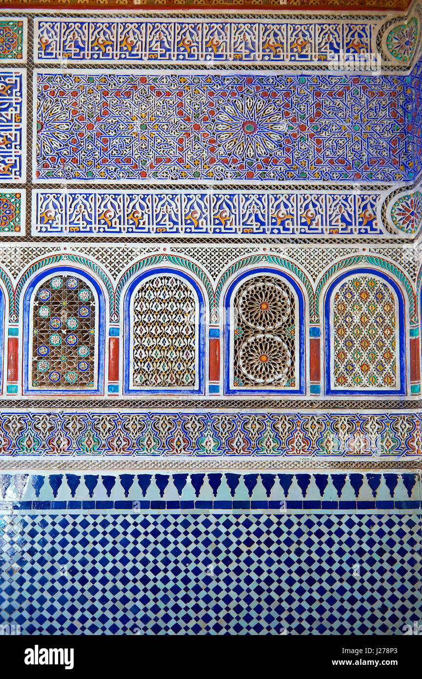 Berber Arabesque zellige tiles of the Marrakesh museum in the Dar ...
