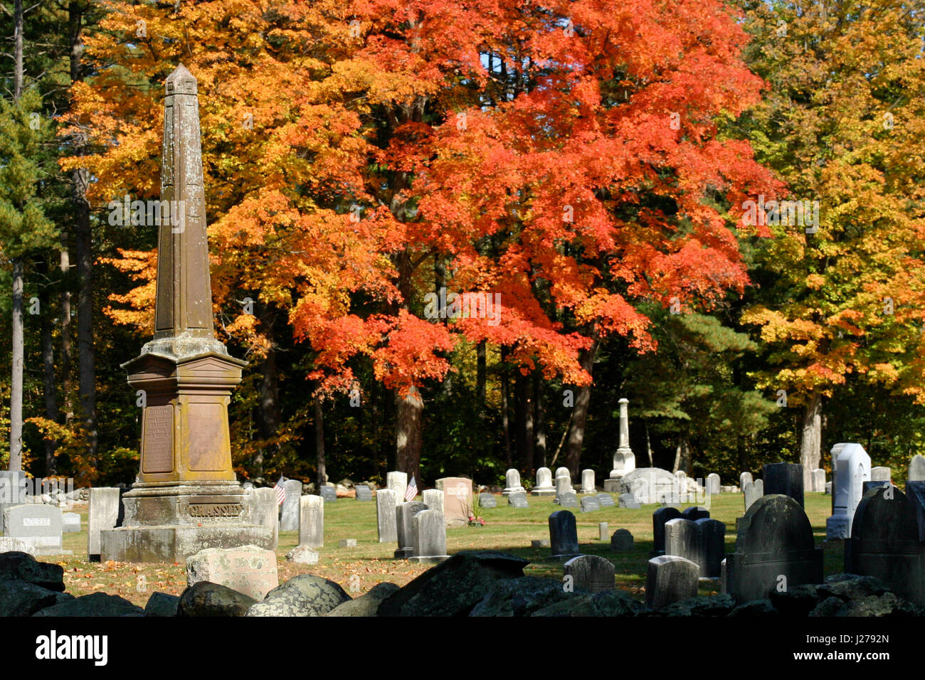 An historic New England cemetery in autumn, Bolton, Massachusetts Stock ...