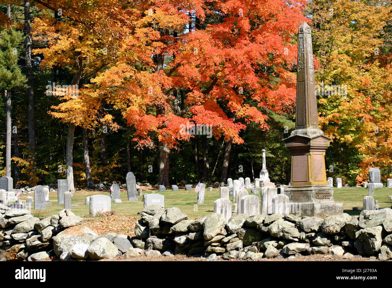 An historic New England cemetery in autumn, Bolton, Massachusetts Stock ...