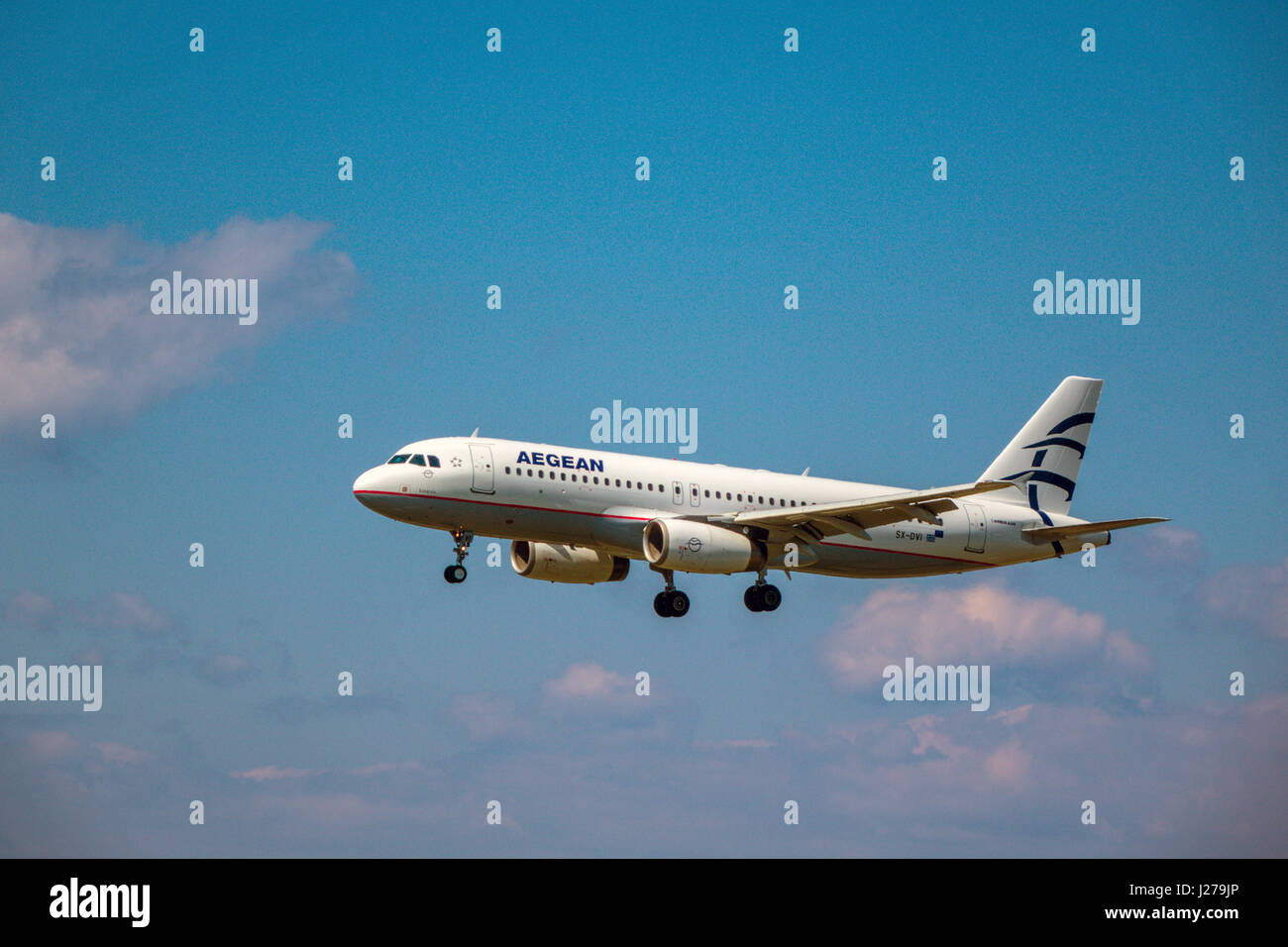 Aegean Airbus A320 landing at Diagoras airport,Rhodes, Greece Stock ...