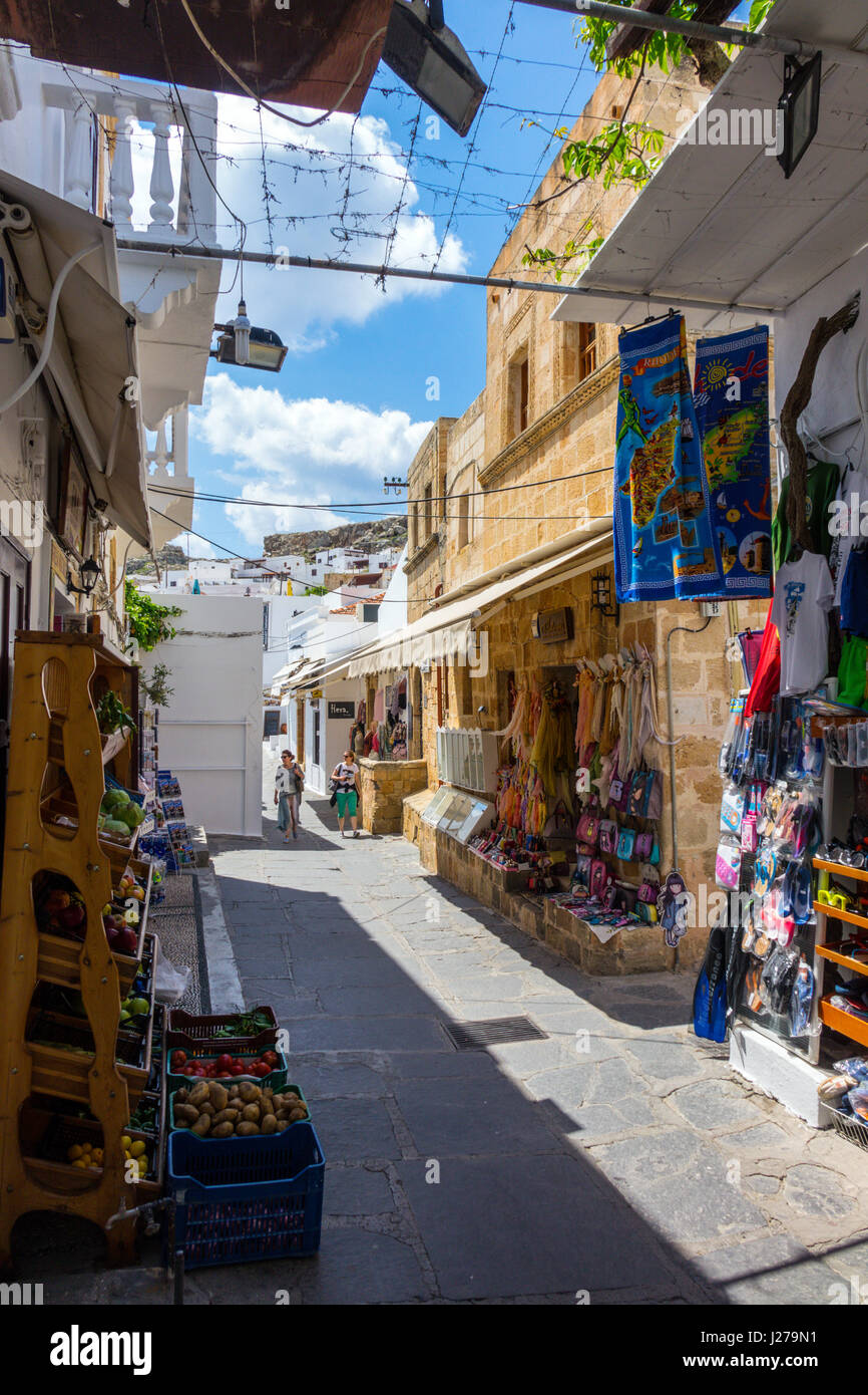 Narrow streets of Lindos, Rhodes, Greece Stock Photo - Alamy
