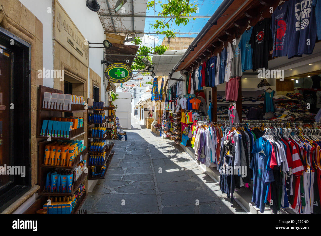 Narrow streets of Lindos, Rhodes, Greece Stock Photo - Alamy