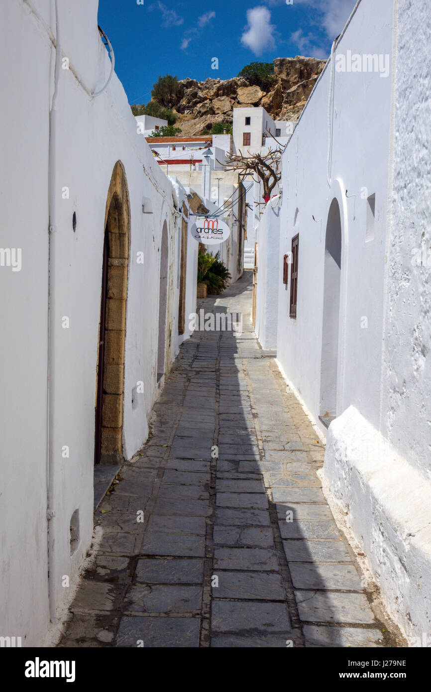 Narrow streets of Lindos, Rhodes, Greece Stock Photo - Alamy