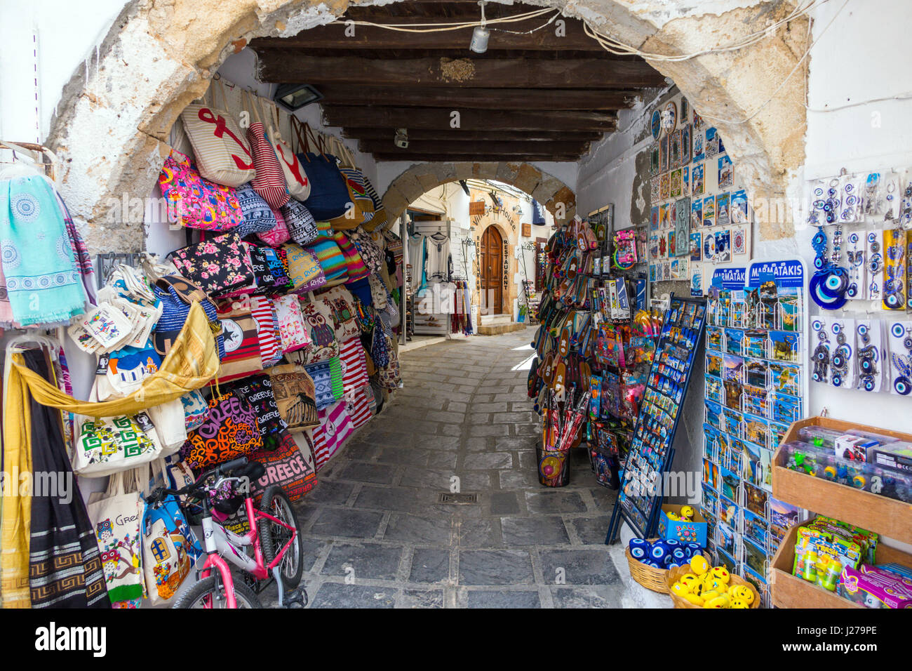 Narrow streets of Lindos, Rhodes, Greece Stock Photo - Alamy