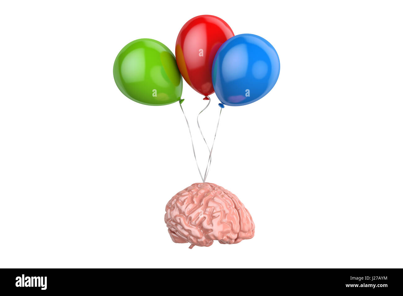 Human Brain with party balloons, 3D rendering isolated on white ...