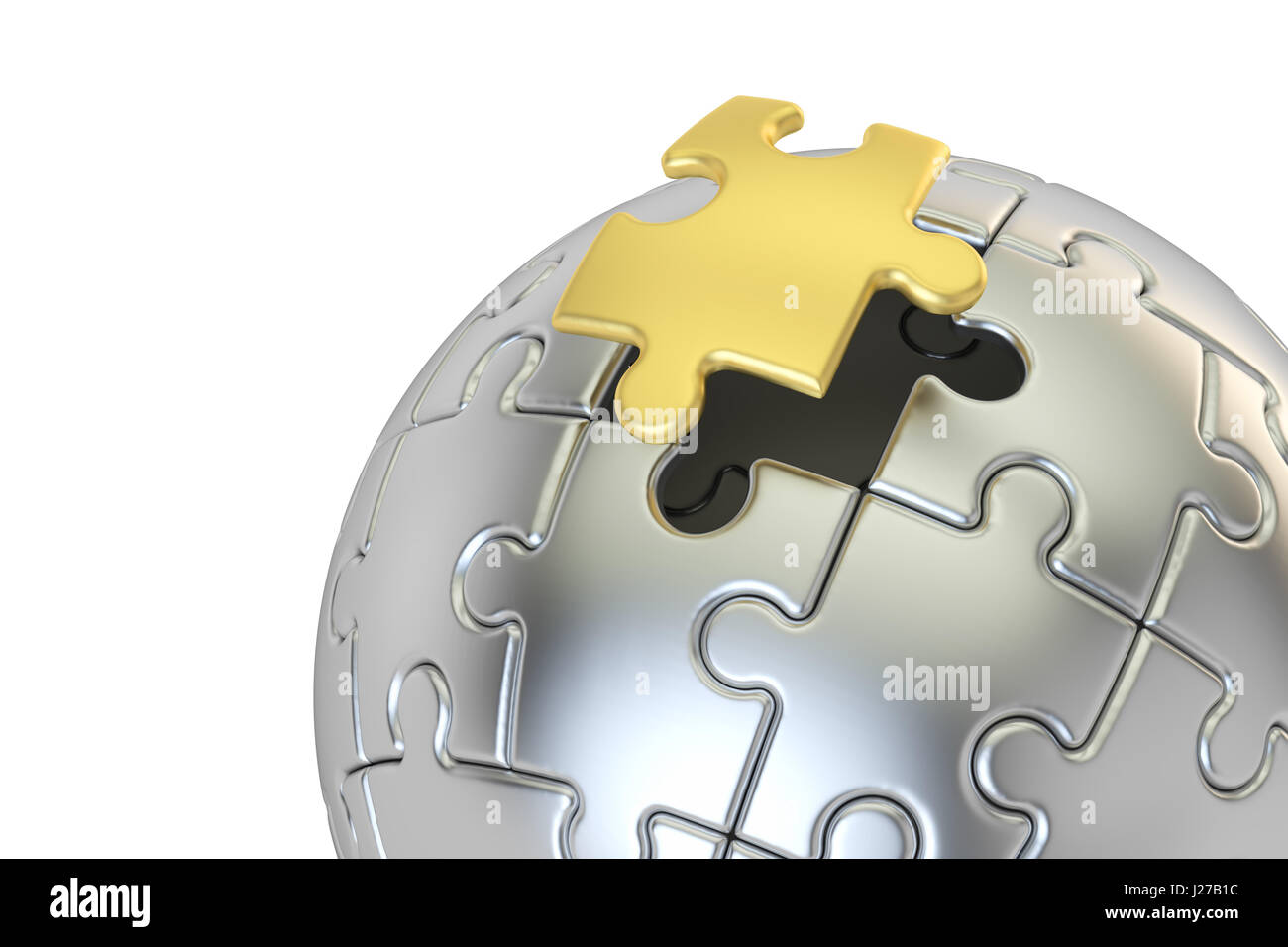 metallic spherical puzzle, 3D rendering isolated on white background ...