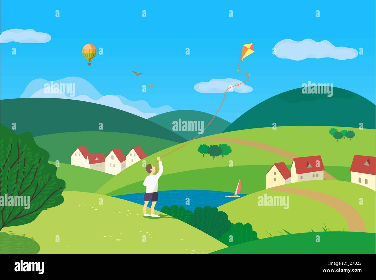 Green fun village Stock Vector Images - Alamy