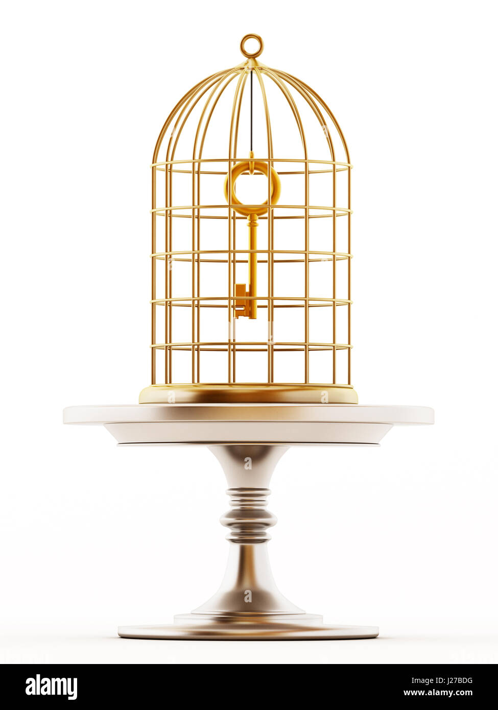 Golden key inside the closed birdcage. 3D illustration Stock Photo - Alamy