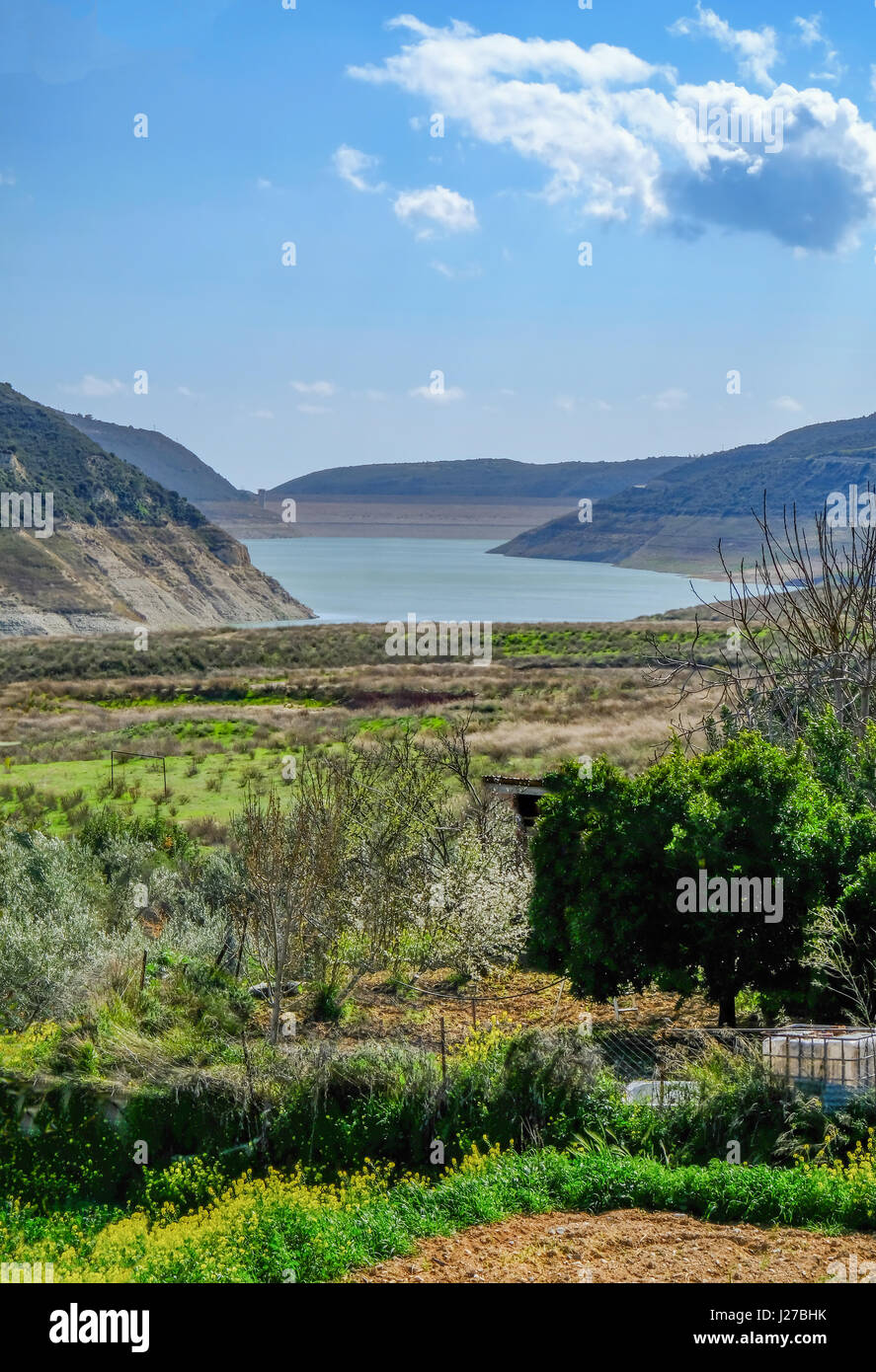 Alassa dam view from Troodos mountain, Cyprus Stock Photo - Alamy