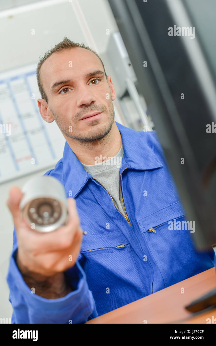 workman at computer Stock Photo - Alamy