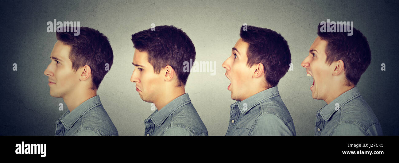 Mood swing. Man with different emotions face expressions Stock Photo ...