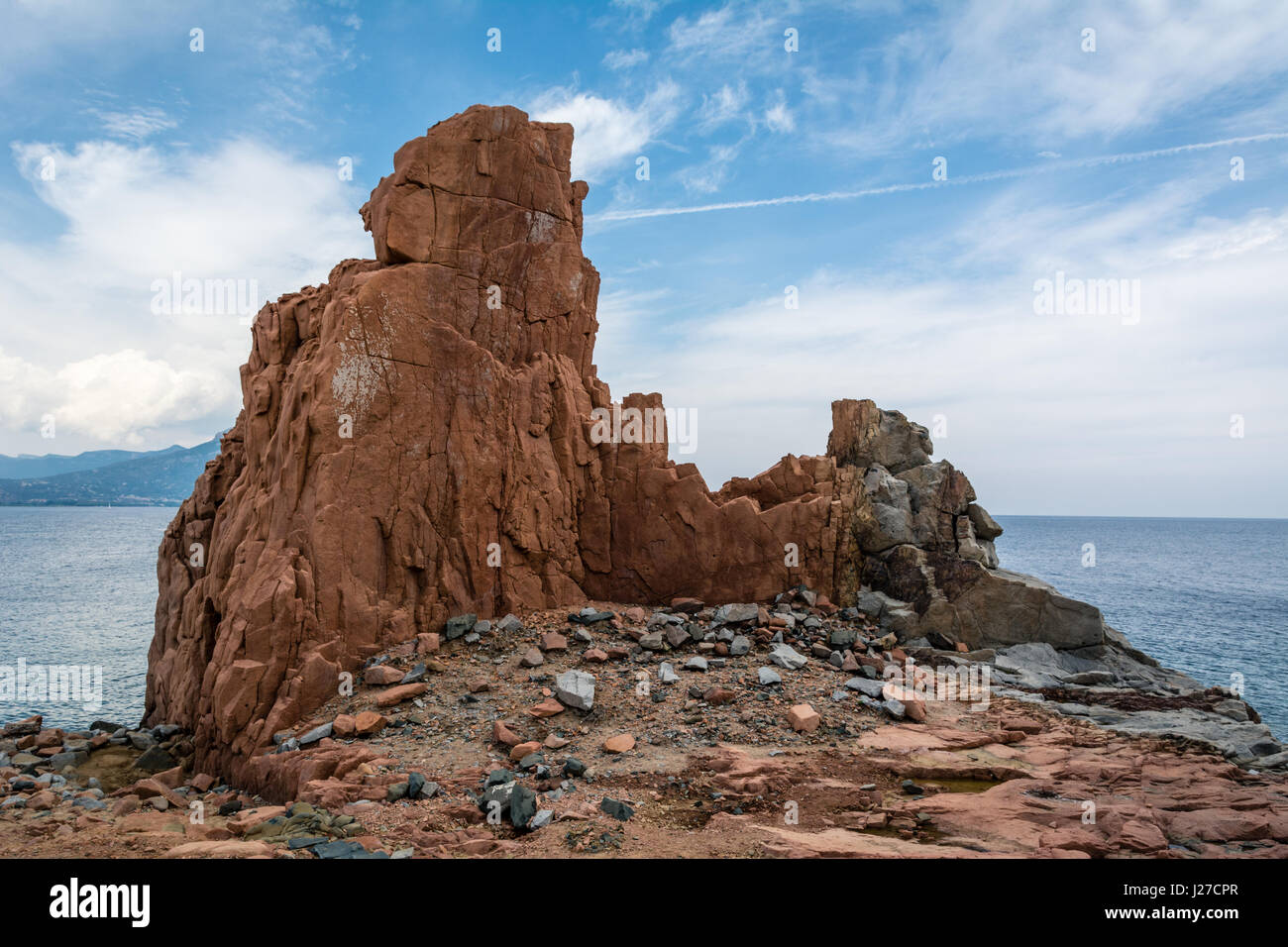 Red rocks of Arbatax city, Sardinia, Italy. Beautiful blue sky with ...