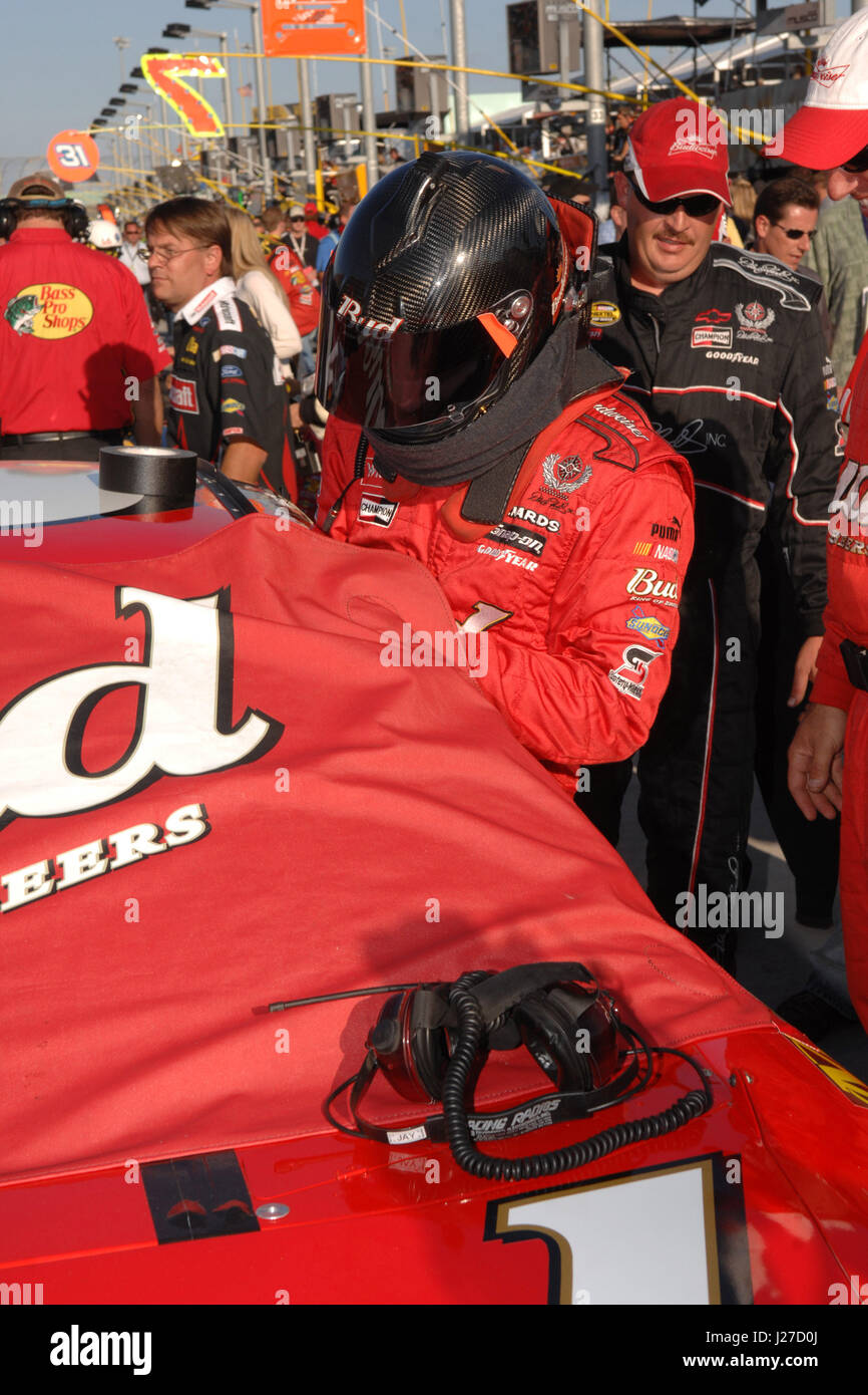 Dale Earnhardt Jr., driver of the #8 Budweiser Chevrolet, climbs into ...
