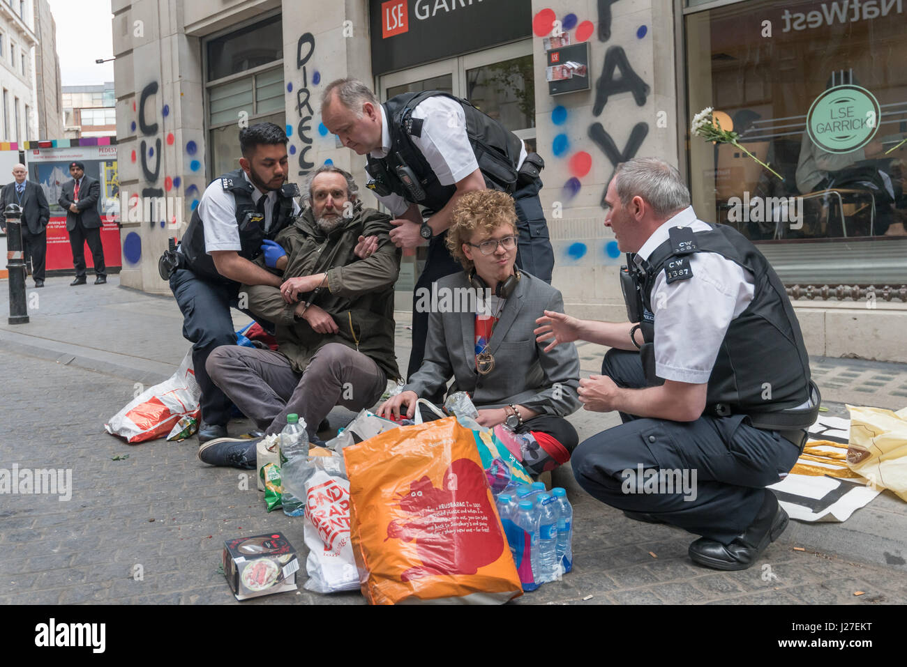 London, UK. 25th April 2017. Police liftf Roger Hallam, one of the ...