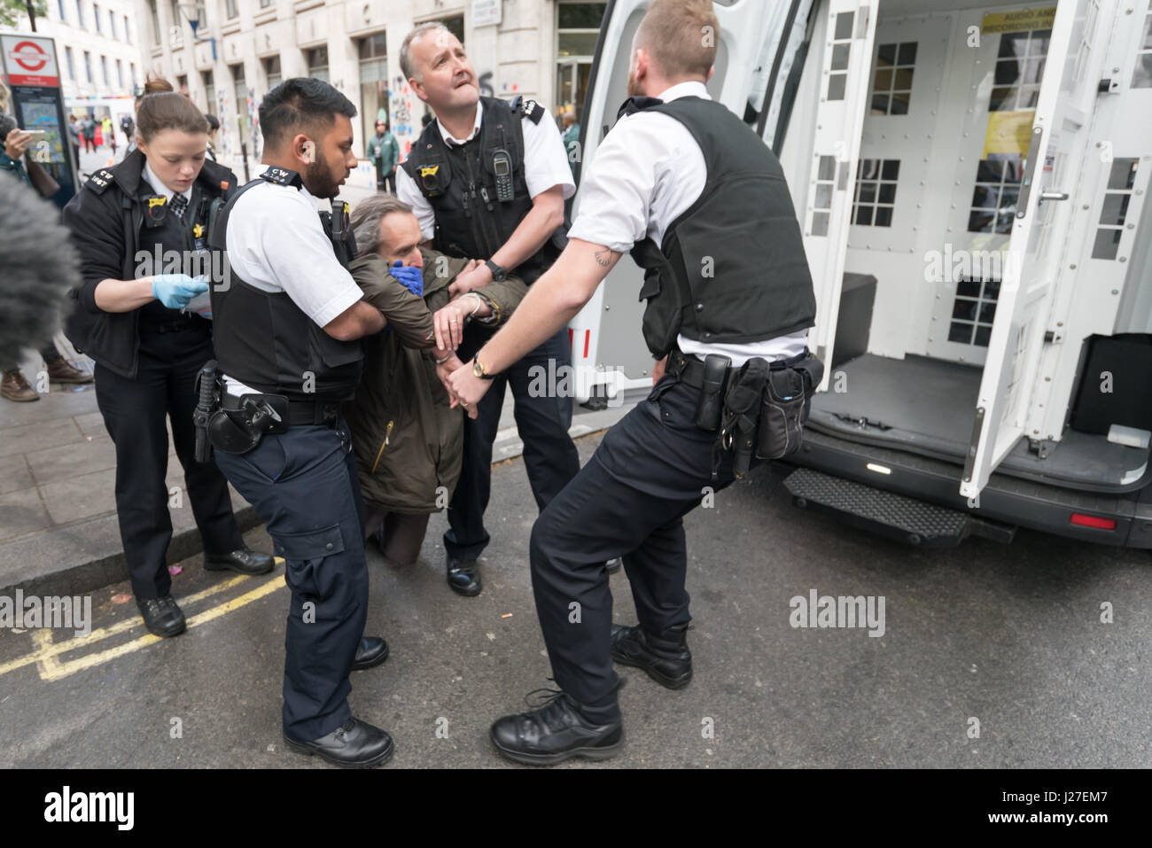 London, UK. 25th April 2017. Police liftRoger Hallam, one of the ...