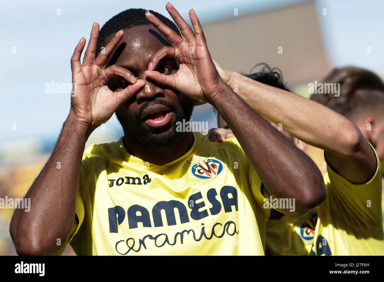 17 Cedric Bakambu of Villarreal CF celebrate after scoring the 1-0 goal ...